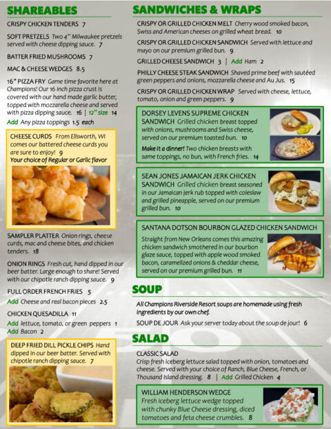 Bar Menu | Champions Riverside Resort